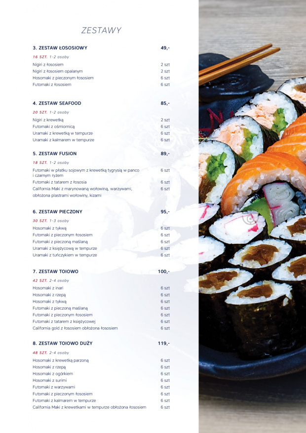 Menu restauracji ToSushi - Lesznowola, Piaseczno